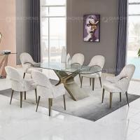 China 78inch Tempered Glass Dining Room Table Carbon Steel 8 Seater Dining Table for sale