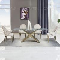 China 78inch Tempered Glass Dining Room Table Carbon Steel 8 Seater Dining Table for sale