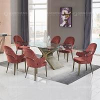 China 78inch Tempered Glass Dining Room Table Carbon Steel 8 Seater Dining Table for sale