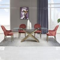 China 78inch Tempered Glass Dining Room Table Carbon Steel 8 Seater Dining Table for sale