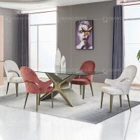 China 78inch Tempered Glass Dining Room Table Carbon Steel 8 Seater Dining Table for sale