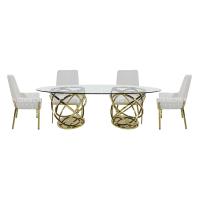 China Oval Shape Tempered Glass Dining Table 240x120x75cm White Reeded Pillar for sale