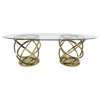 China Oval Shape Tempered Glass Dining Table 240x120x75cm White Reeded Pillar for sale