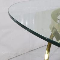 China Oval Shape Tempered Glass Dining Table 240x120x75cm White Reeded Pillar for sale