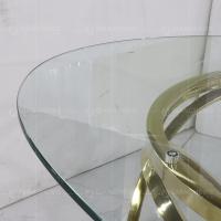 China Oval Shape Tempered Glass Dining Table 240x120x75cm White Reeded Pillar for sale