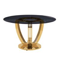 China Silver Mirror Dia 135cmx75cm Tempered Glass Dining Table ring shaped chrome legs for sale