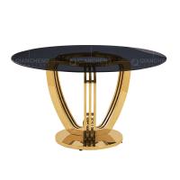 China Silver Mirror Dia 135cmx75cm Tempered Glass Dining Table ring shaped chrome legs for sale