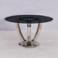 China Silver Mirror Dia 135cmx75cm Tempered Glass Dining Table ring shaped chrome legs for sale