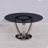 China Silver Mirror Dia 135cmx75cm Tempered Glass Dining Table ring shaped chrome legs for sale