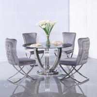 China Silver Mirror Dia 135cmx75cm Tempered Glass Dining Table ring shaped chrome legs for sale