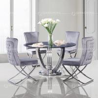 China Silver Mirror Dia 135cmx75cm Tempered Glass Dining Table ring shaped chrome legs for sale
