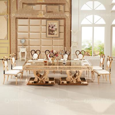 China Rose Golden 244x122x75cm Glass Metal Dining Table With Crystal Pendant for sale