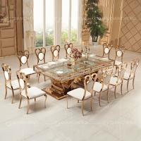 China Rose Golden 244x122x75cm Glass Metal Dining Table With Crystal Pendant for sale