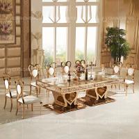 China Rose Golden 244x122x75cm Glass Metal Dining Table With Crystal Pendant for sale
