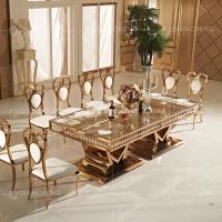 China Rose Golden 244x122x75cm Glass Metal Dining Table With Crystal Pendant for sale