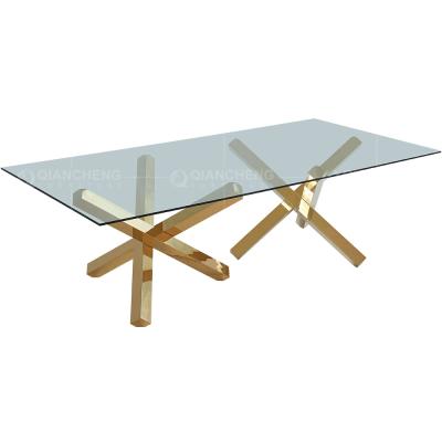 China 95inch Rectangle Glass Top Dining Table 4 Seater Glass Dining Table With Chairs for sale