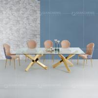 China 95inch Rectangle Glass Top Dining Table 4 Seater Glass Dining Table With Chairs for sale