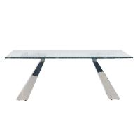 China 19kg Rectangle Tempered Glass Dining Table 180x90x75cm Mirrored Pillars for sale