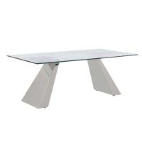 China 19kg Rectangle Tempered Glass Dining Table 180x90x75cm Mirrored Pillars for sale