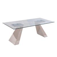 China 19kg Rectangle Tempered Glass Dining Table 180x90x75cm Mirrored Pillars for sale
