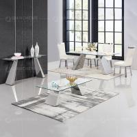 China 19kg Rectangle Tempered Glass Dining Table 180x90x75cm Mirrored Pillars for sale