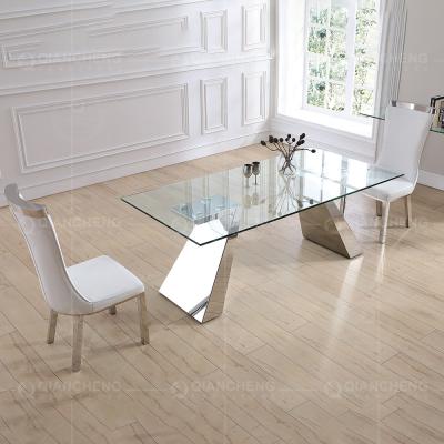 China 19kg Rectangle Tempered Glass Dining Table 180x90x75cm Mirrored Pillars for sale