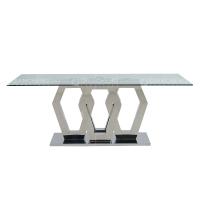 China Geometric Form 12mm Metal Frame Glass Top Dining Table 200cm Glass Dining Table for sale
