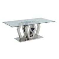 China Geometric Form 12mm Metal Frame Glass Top Dining Table 200cm Glass Dining Table for sale
