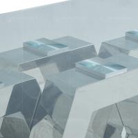 China Geometric Form 12mm Metal Frame Glass Top Dining Table 200cm Glass Dining Table for sale
