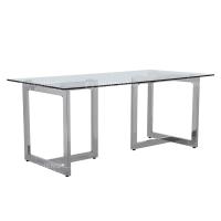 China Qiancheng Stainless Steel Glass Top Dining Table 70x36x30inch No Folded for sale