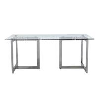 China Qiancheng Stainless Steel Glass Top Dining Table 70x36x30inch No Folded for sale