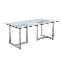 China Qiancheng Stainless Steel Glass Top Dining Table 70x36x30inch No Folded for sale