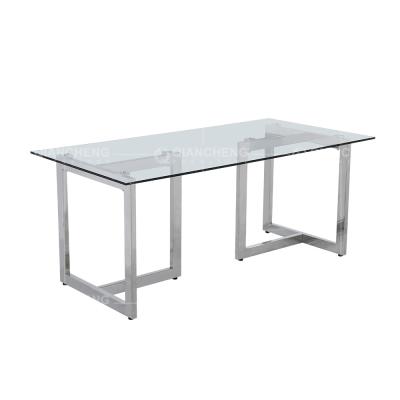 China Qiancheng Stainless Steel Glass Top Dining Table 70x36x30inch No Folded for sale