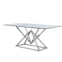 China 66kg 8 Seater Glass Dining Table With Steel Legs Rectangular Shape for sale