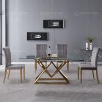 China 66kg 8 Seater Glass Dining Table With Steel Legs Rectangular Shape for sale