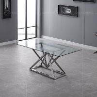 China 66kg 8 Seater Glass Dining Table With Steel Legs Rectangular Shape for sale