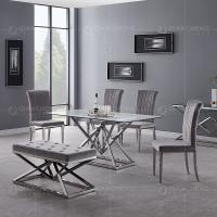 China 66kg 8 Seater Glass Dining Table With Steel Legs Rectangular Shape for sale