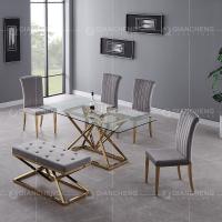 China 66kg 8 Seater Glass Dining Table With Steel Legs Rectangular Shape for sale