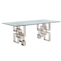 China Modern 200cm Tempered Glass Dining Table Set 6 Chairs Stainless Steel Base for sale
