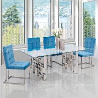 China Modern 200cm Tempered Glass Dining Table Set 6 Chairs Stainless Steel Base for sale
