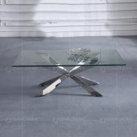 China 0.25CBM Modern Sofa Center Table 12mm Stainless Steel Coffee Table With Glass Top for sale