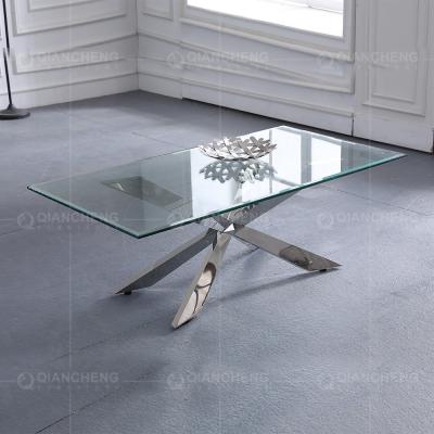 China 0.25CBM Modern Sofa Center Table 12mm Stainless Steel Coffee Table With Glass Top for sale
