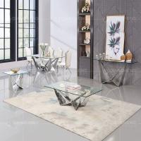 China Height 18inch Glass Top Center Table Modern Stainless Steel Coffee Table for sale