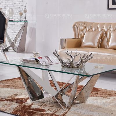 China Height 18inch Glass Top Center Table Modern Stainless Steel Coffee Table for sale