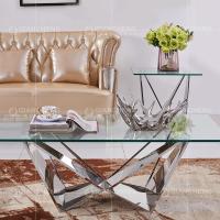 China Height 18inch Glass Top Center Table Modern Stainless Steel Coffee Table for sale