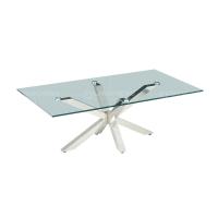 China Clear Glass Top 0.11cbm SS Coffee Table For Living Room With Brushed Chrome Base for sale