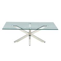 China Clear Glass Top 0.11cbm SS Coffee Table For Living Room With Brushed Chrome Base for sale