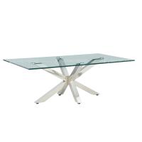 China Clear Glass Top 0.11cbm SS Coffee Table For Living Room With Brushed Chrome Base for sale