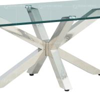 China Clear Glass Top 0.11cbm SS Coffee Table For Living Room With Brushed Chrome Base for sale