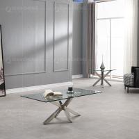 China Clear Glass Top 0.11cbm SS Coffee Table For Living Room With Brushed Chrome Base for sale